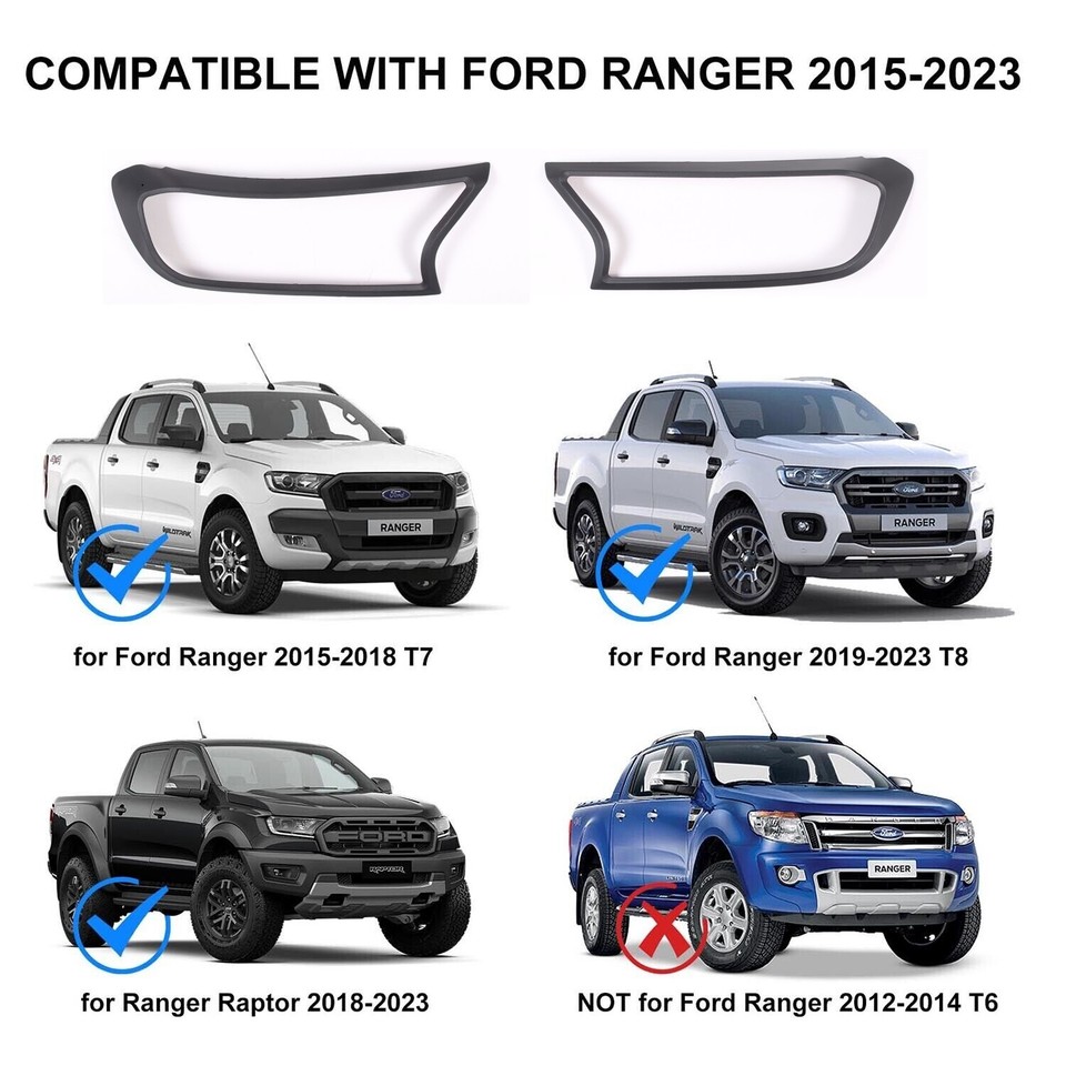 Black ABS Front Head Light Cover Trim Frame For Ford Ranger T7 2015 ...