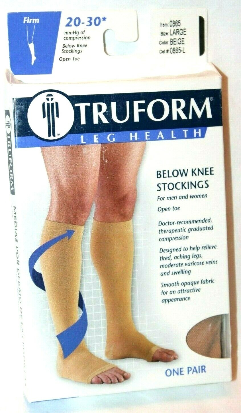TRUFORM Leg Health Men & Women Below Knee Beige Open-Toe Stockings ...
