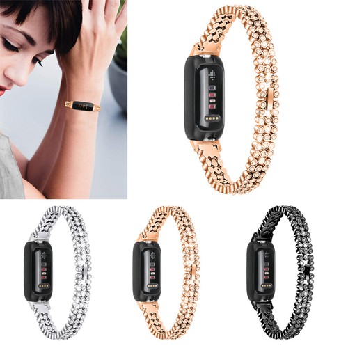 For Fitbit Inspire 3 Full Bling Rhinestones Steel Metal Strap Wrist ...