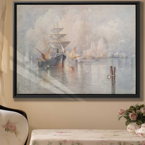 Watercolor Seaside Urban Canvas Print Nautical Wall Art Waterfront ...