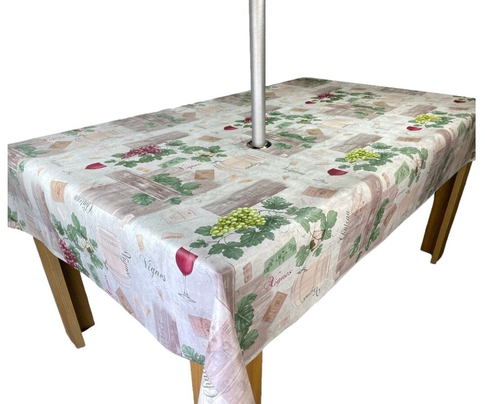 ROUND 140cm WIPE CLEAN Garden TABLECLOTH with PARASOL HOLE Outdoors PVC ...