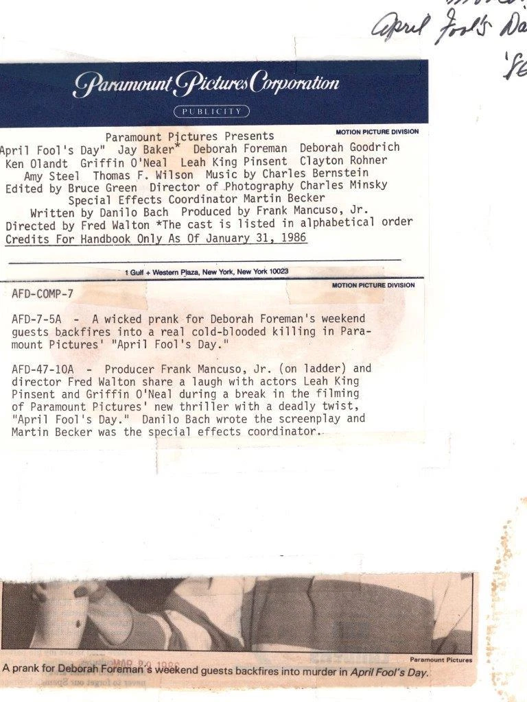 April Fools Day Movie Cast