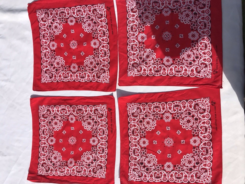 4 Vtg USA Hankie Bandana Handkerchief Western Rockabilly Kerchief Red ...