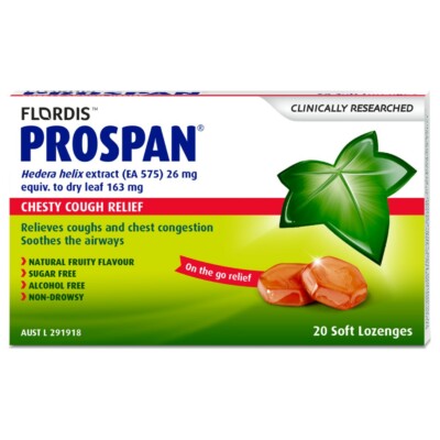 Prospan Chesty Cough Relief 20 Soft Lozenges Ivy Leaf Extract Sugar ...