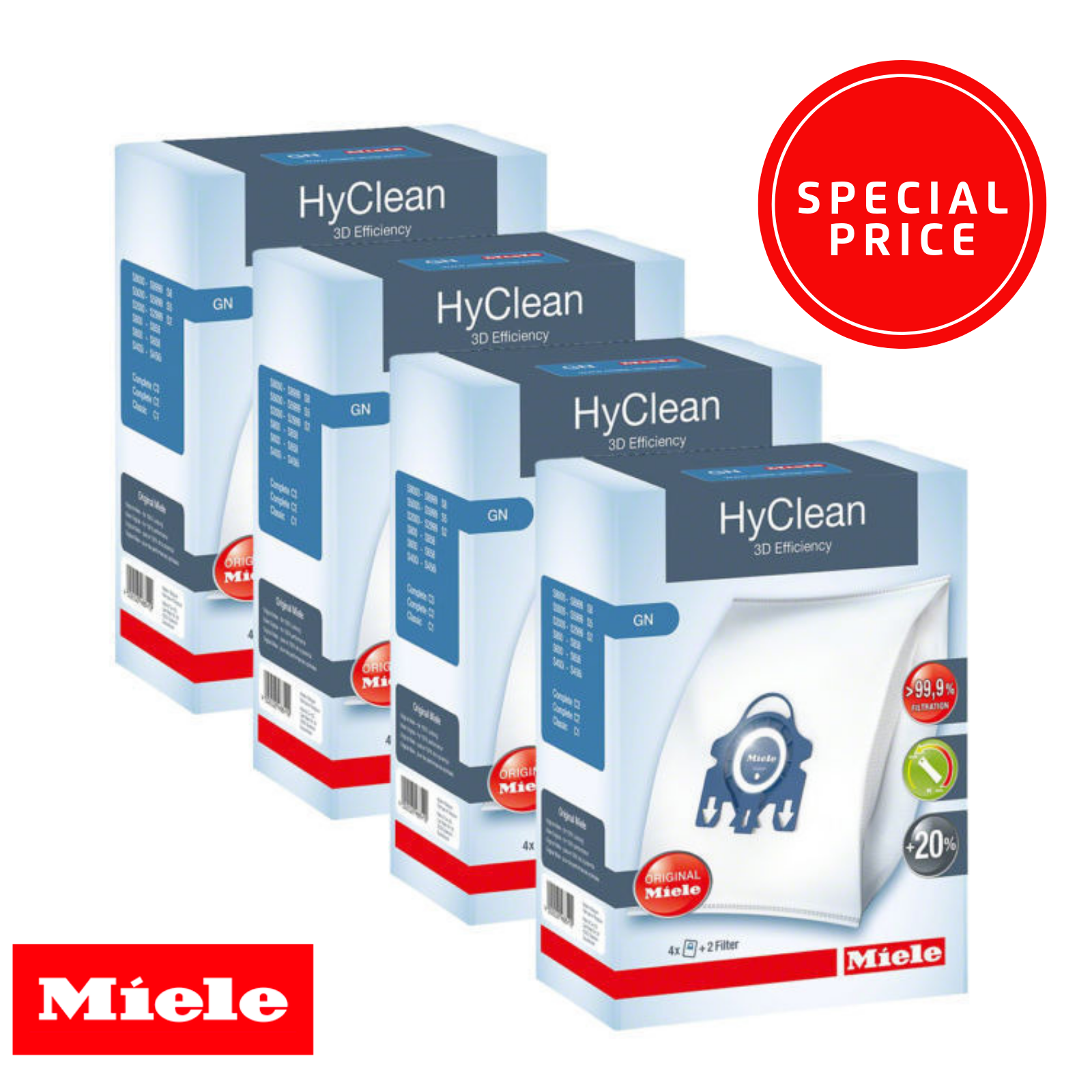 Miele Genuine Vacuum Bags GN Hyclean 3D Efficiency x 4 Boxes ...