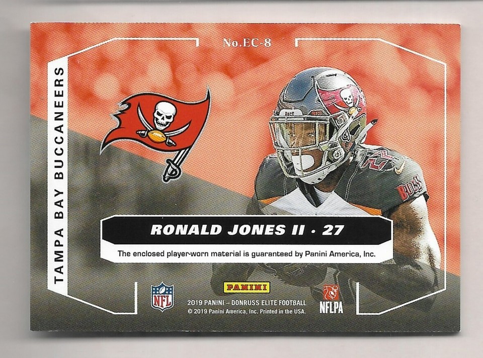 RONALD JONES ll 2019 DONRUSS ELITE COVERAGE DUAL RELIC CARD #EC-8 BUCS ...