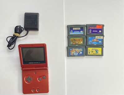 Gameboy Advance SP Red w/ charger & 6 games tested works | eBay