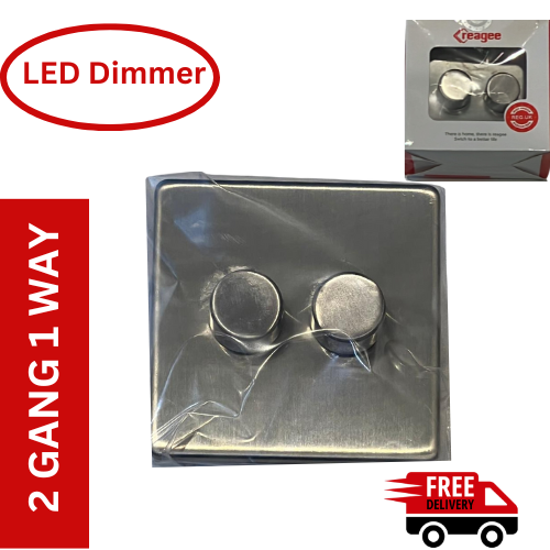 2 Gang LED Dimmer Switch Metal Brushed Chrome Genuine 1 Way On/Off – UK ...
