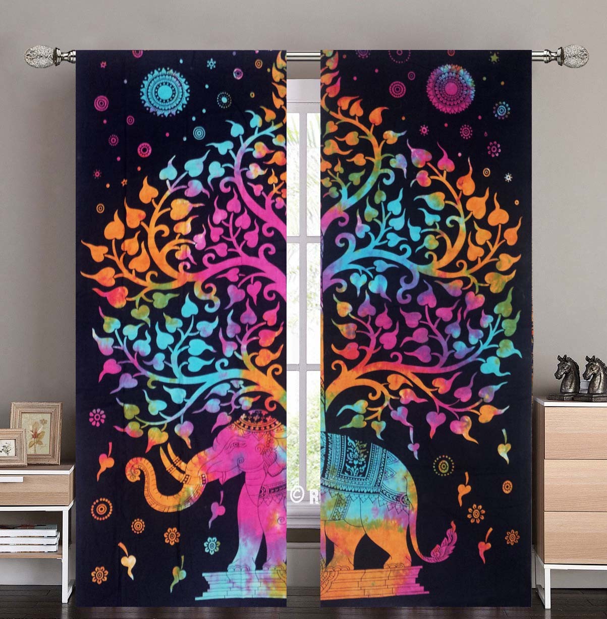 MANDALA TREE OF LIFE WINDOW CURTAINS COTTON DRAPE BALCONY ROOM DÉCOR ...