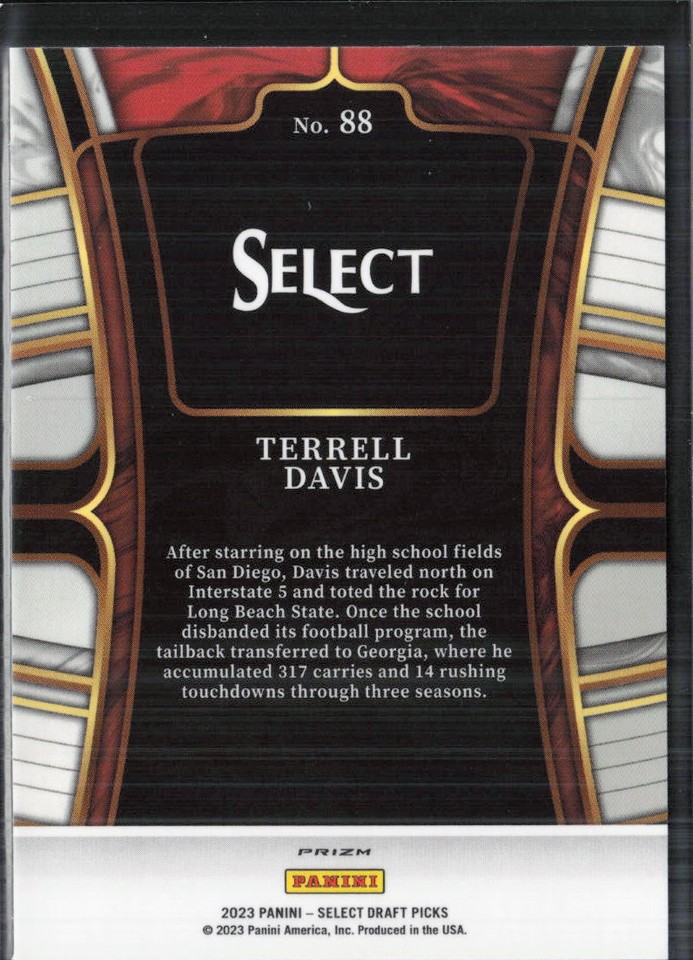 2023 Panini Select Draft Picks #88 Terrell Davis Silver Prizm Georgia ...