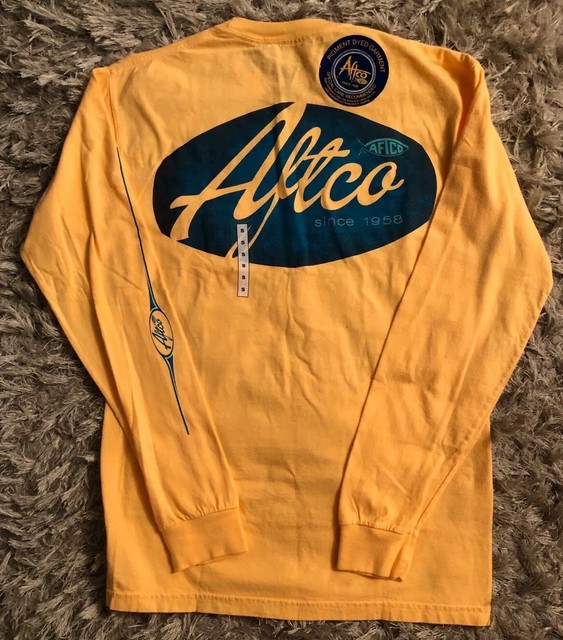 NWT AFTCO Fishing Logo TShirt Long Sleeve Orange Blue Small | eBay