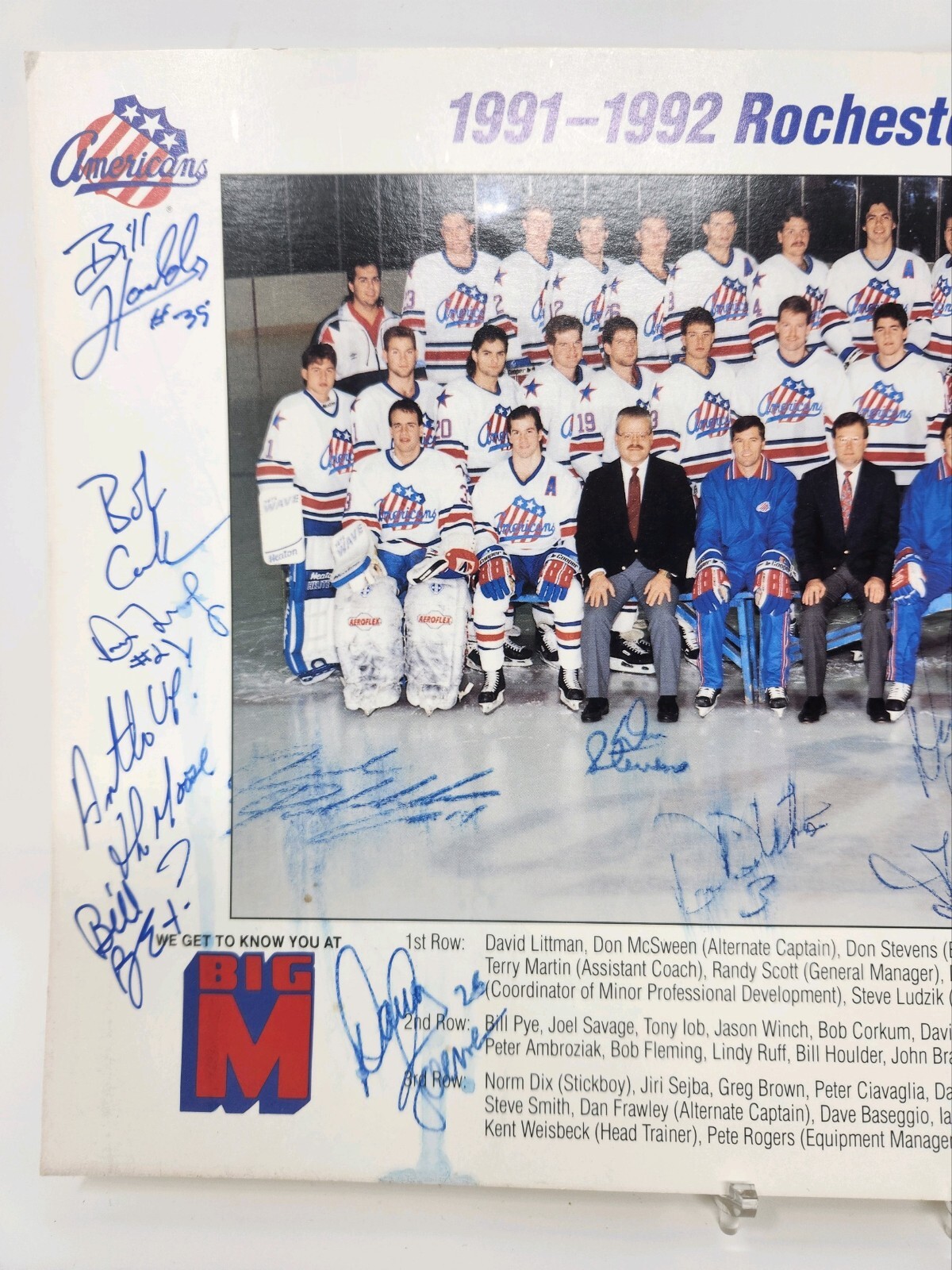 1991-92 Rochester Americans Amerks Team Signed Photo COA BUF | eBay