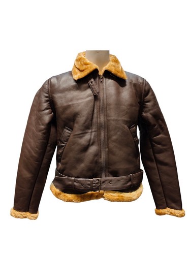 B-3 LEATHER SHEEPSKIN Shearling Aviator Flying Pilot Bomber Jacket Coat ...