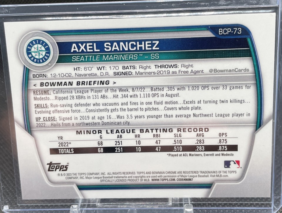 2023 Bowman Chrome 1st Axel Sanchez Prospects Mega Box Mojo Refractor ...