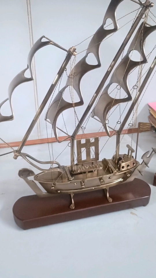 Brass Ship Model | 18" Tall Nautical Decor | Vintage Sailing Boat ...