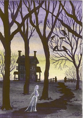 4x6 PRINT OF PAINTING CROW RYTA HALLOWEEN GHOST GHOUL WITCH HAUNTED ART ...