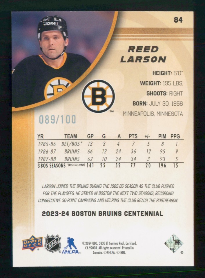 REED LARSON 2023-24 CENTENNIAL BOSTON BRUINS 89/100 NO. 84 85050 | eBay