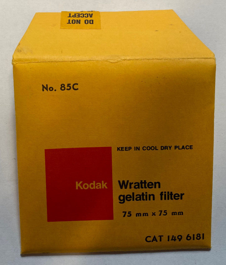 KODAK WRATTEN GELATIN FILTER NO. 85C 3" /7.6cm Square opened W/ Filter ...