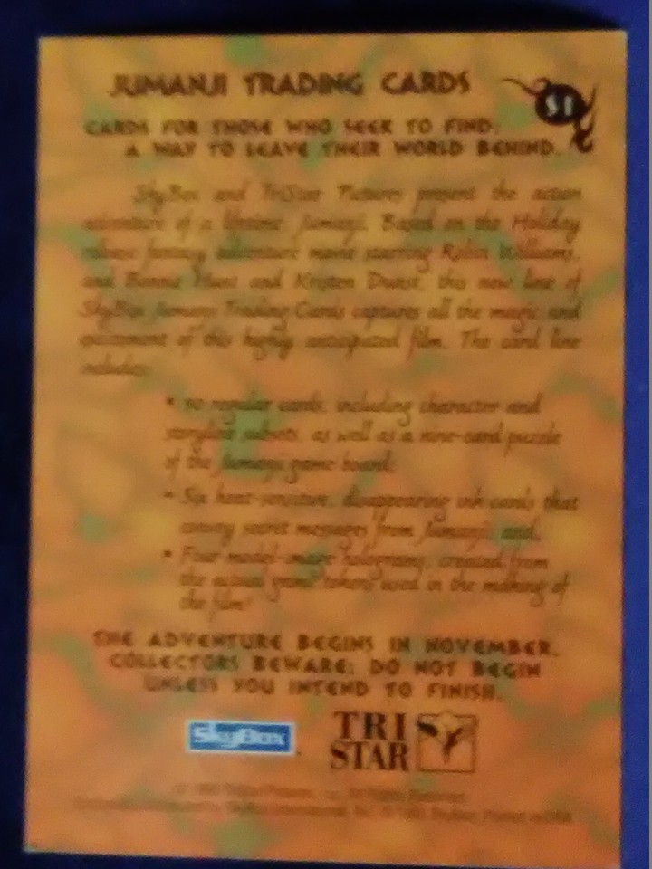 1995 Skybox JUMANJI Trading Card Promo #S1 | eBay