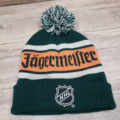 Jagermeister NHL Beanie Knit Cap Hat Green Orange Pom Cuff Stretch | eBay