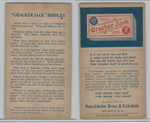 E148 Rueckheim Bros, Cracker Jack Riddles & Puzzles, 1910, #10 | eBay