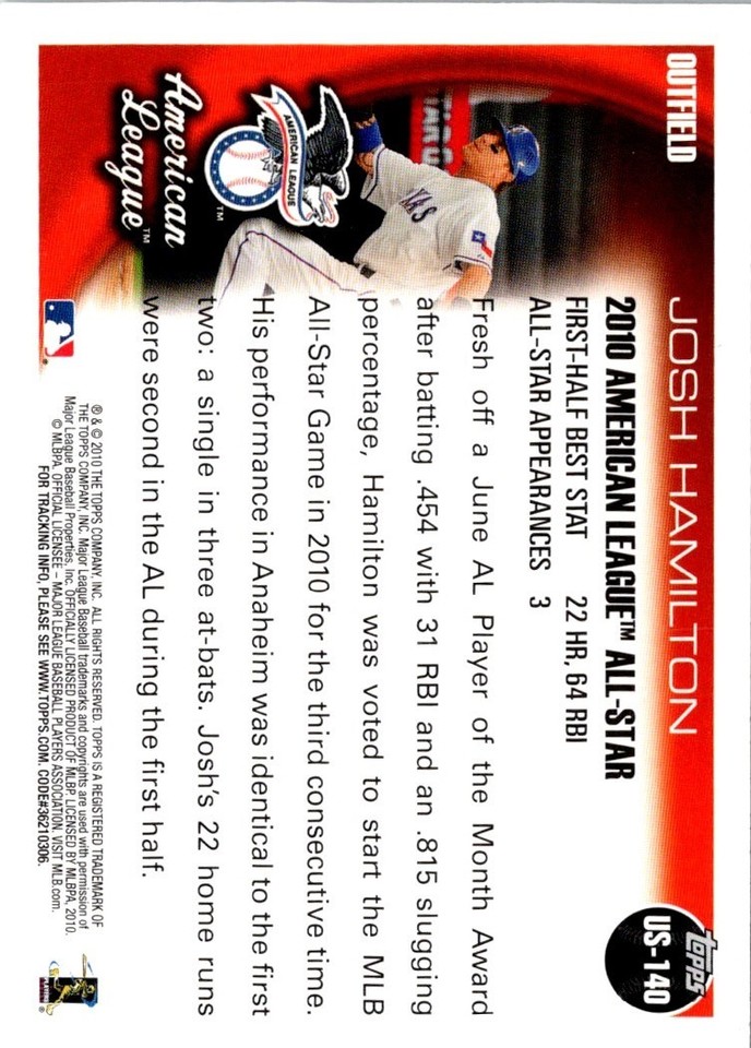 2010 Topps Update Josh Hamilton #US-140 Texas Rangers Baseball Card | eBay
