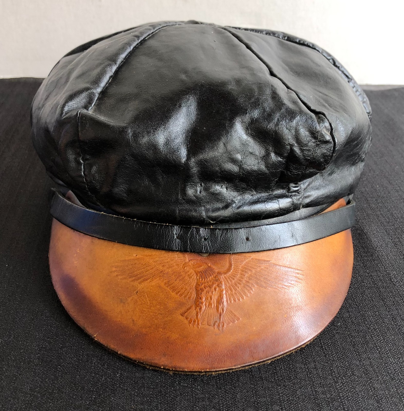 Vintage Harley Davidson Eagle Logo All-Leather Captains Cap HIGH GRADE ...