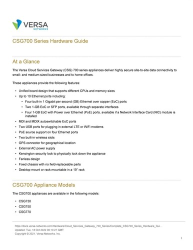 Versa Networks CSG750-2LA Cloud-Managed Router, SD-WAN and Firewall ...