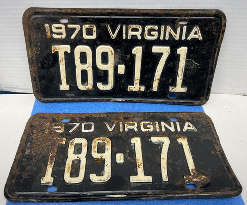 1970 Virginia License Plate Tag Match Set # T89-171 | eBay