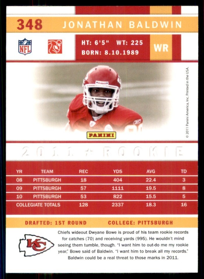 2011 Score Jonathan Baldwin Rookie Kansas City Chiefs #348 | eBay