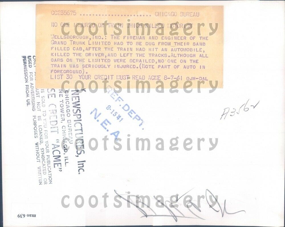 1941 Wreckage of Derailed Train Wellsborough IN Press Photo | eBay