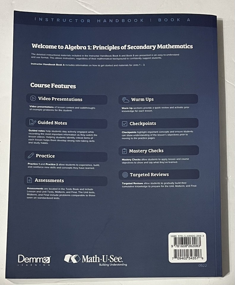 Algebra 1 Principles of Secondary Mathematics Math-U-See Instructor ...