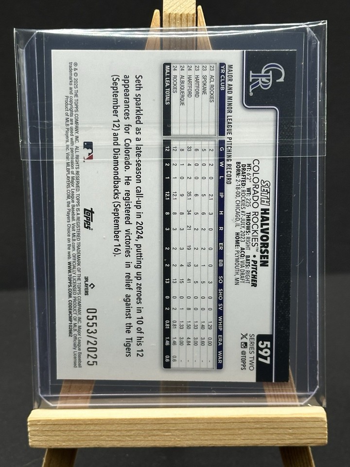 2025 Topps Series 2 #597 Seth Halvorsen RC Gold Parallel /2025 Colorado ...