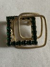 Vintage Brooch Pin Rhinestone GREEN CRYSTAL INTERLOCKING SQUARES B4 | eBay