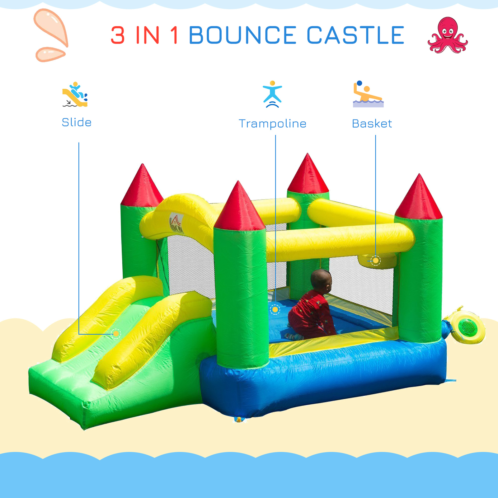 Bouncy Castle with Slide Inflatable Jumper Castle Moonwalk Slide w ...
