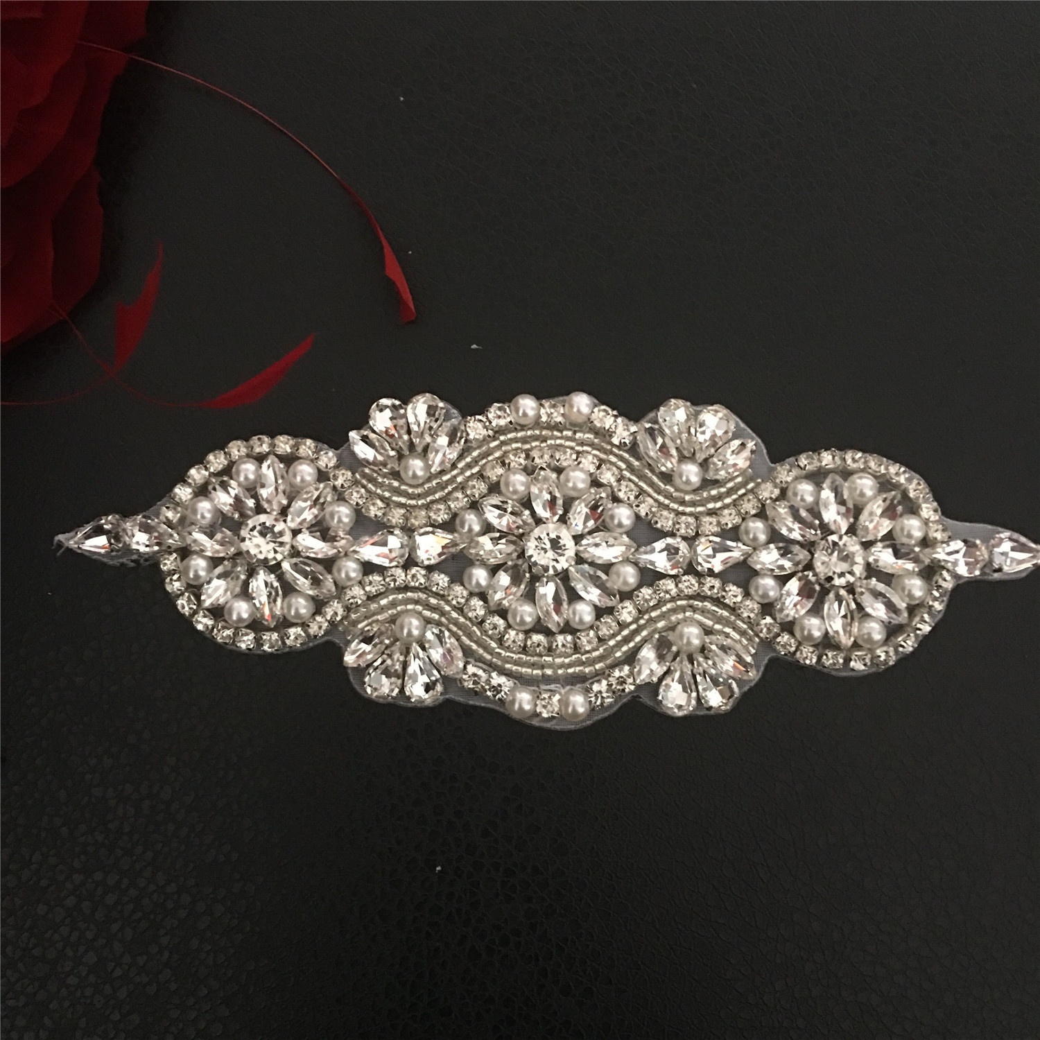 Diamante Motif Pearls Dancing Bridal Dress Trim Rhinestone Costume DIY ...