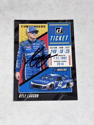 Kyle Larson autographed NASCAR CHAMPION card 2019 DONRUSS CONTENDERS ...