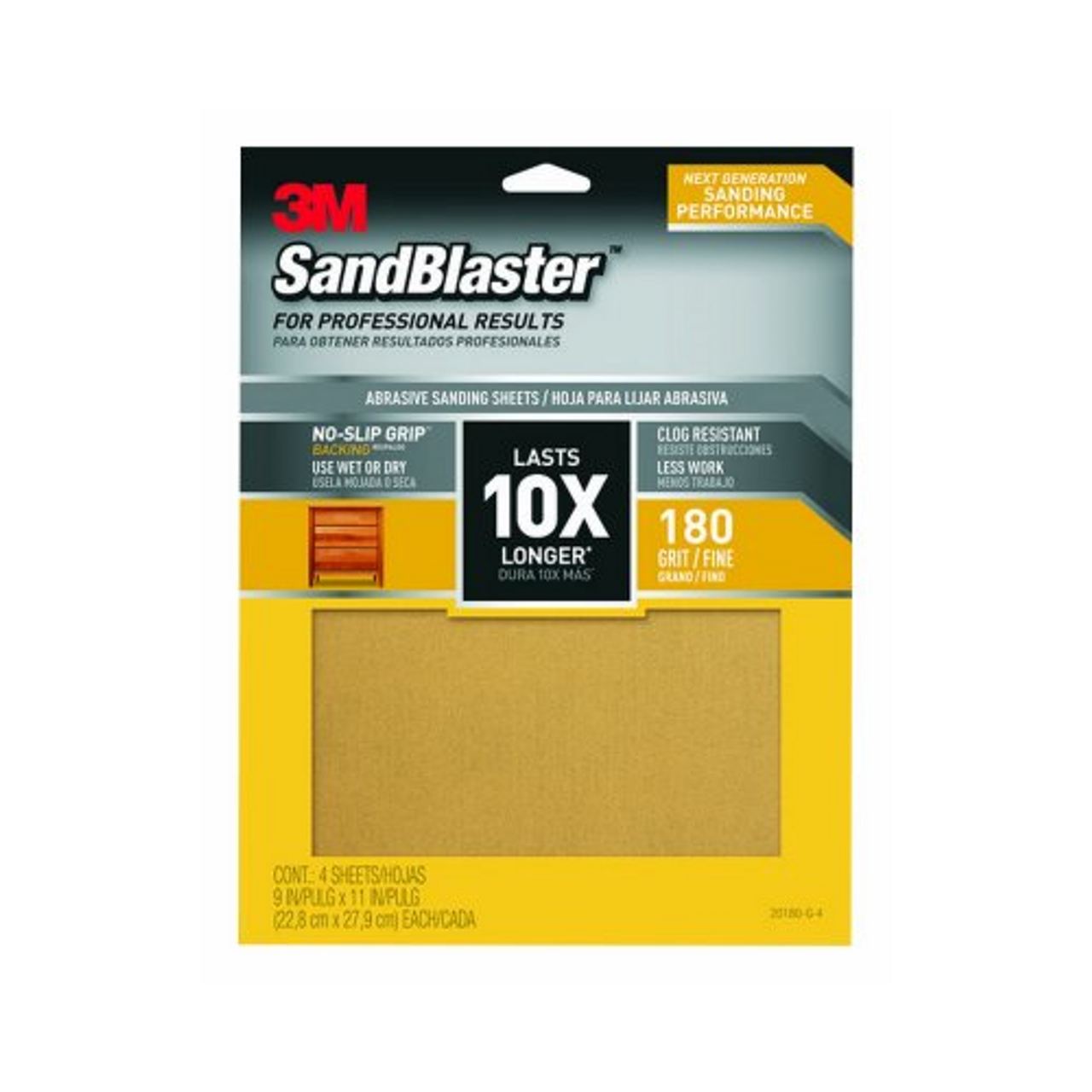 3M Sandblaster, 4 Pack, 9" x 11", 180 Grit, Sandpaper With No Slip ...