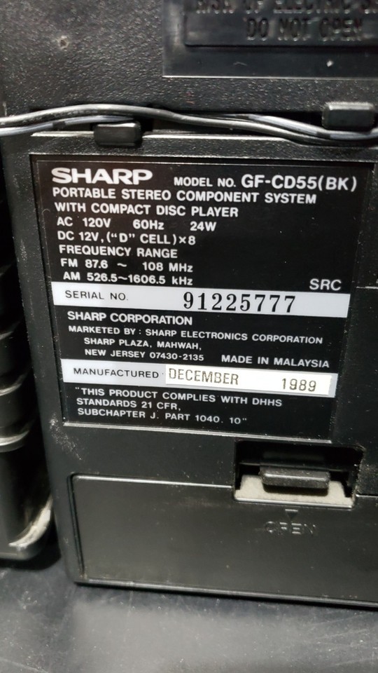 Vtg SHARP X-Bass GX-CD55BK Boombox Portable CD/Stereo/Cassette/Radio ...