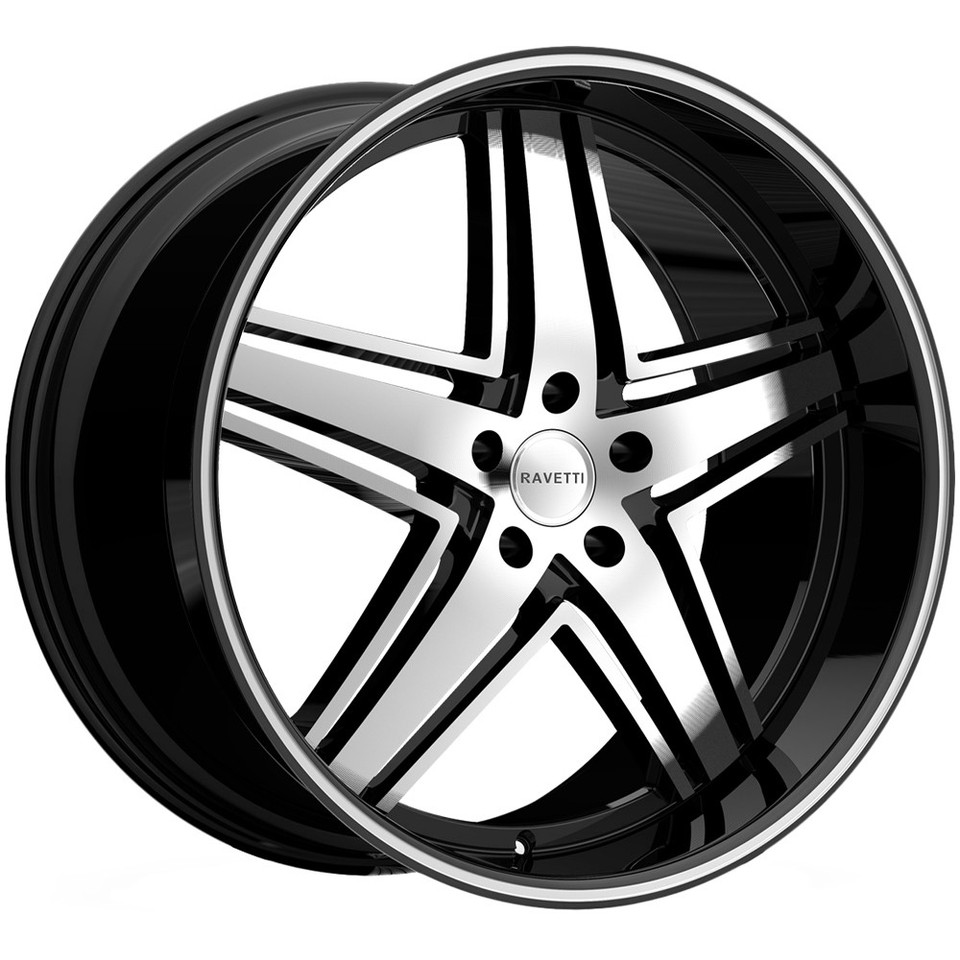 (Set of 4) Ravetti M6 22x9 5x112 +32mm Black/Machined Wheels Rims 22 ...