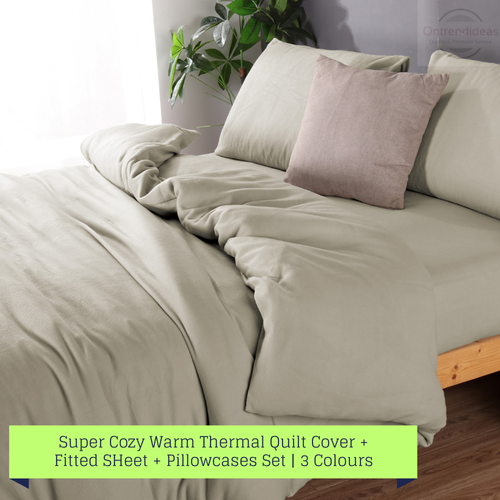 4pc Thermal Warm Micro Flannel Quilt Cover & Sheet Set | Polar Fleece ...