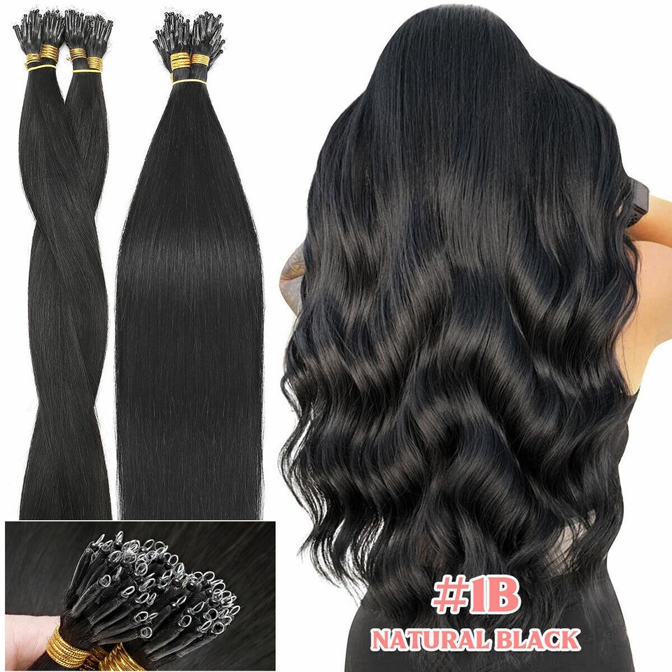 1G Nano Ring Beads Russian 100% Remy Human Hair Extensions Micro Loop ...