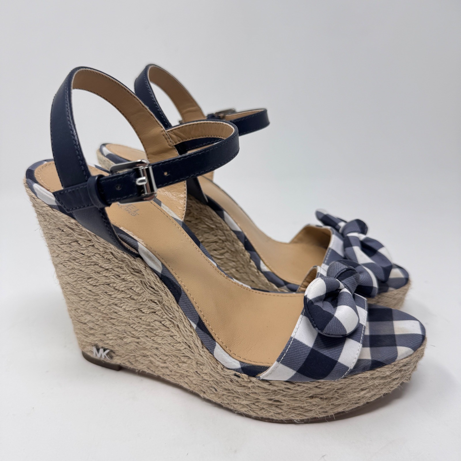 Michael Kors Pippa Gingham Espadrille Wedge Sandals Blue/White Check ...