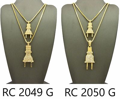 Electric Power Plug Pendant 24",30" Box Chain Hip Hop 2 Necklace Set | eBay