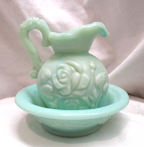 Avon Pitcher Decanter bowl Slag Glass Milk green vintage cruet caster ...