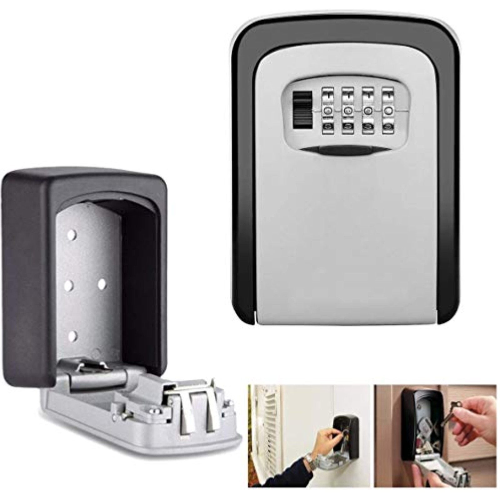 4 Digit Combination Lock Box Wall Mount Security Safe XL Large 6 Key ...
