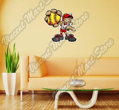 Fast Pitch Softball Girl Player Bat Ball Wall Sticker Room Interior ...