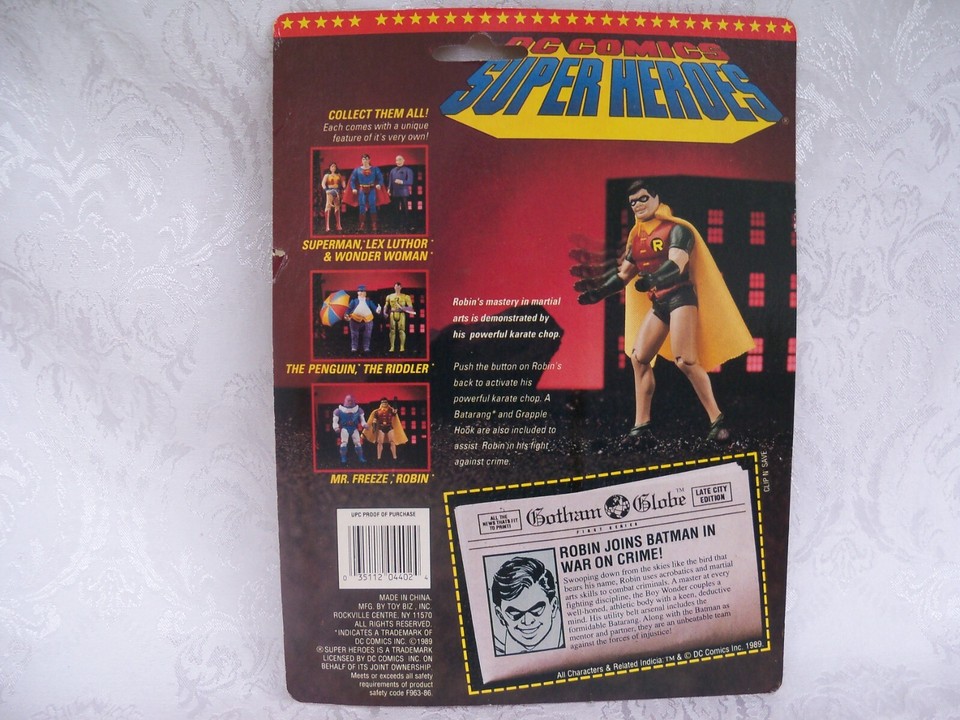 1989 Toy Biz DC Comics Super Heroes Robin Karate Chop #4402 New On Card ...