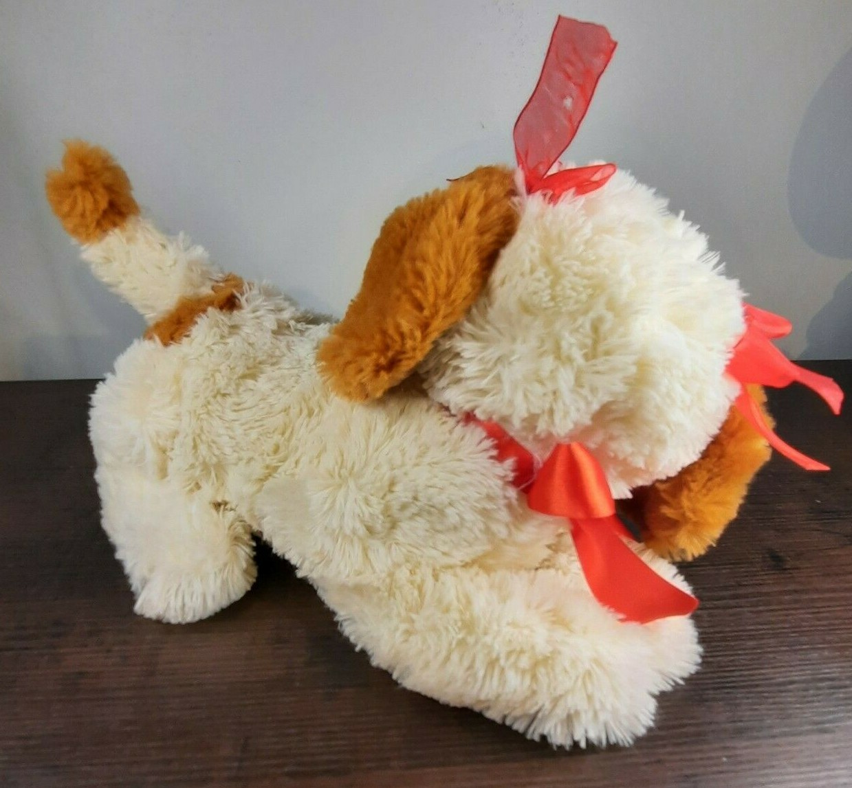 Plush Puppy Dog Tan Cream Red Bows Plush Stuffed Animal Toy 12" SOFT ...