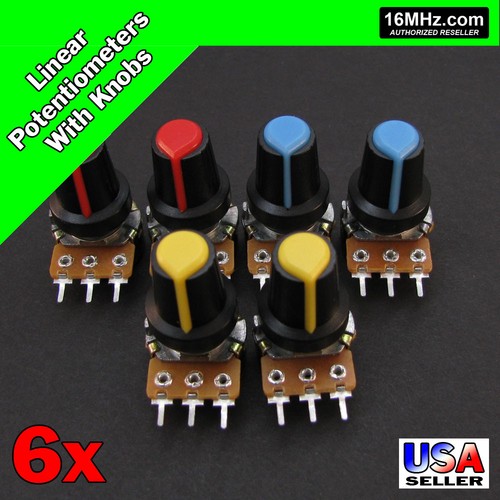 6x 2K OHM Linear Taper Rotary Potentiometers B2K POT with Black Knobs ...